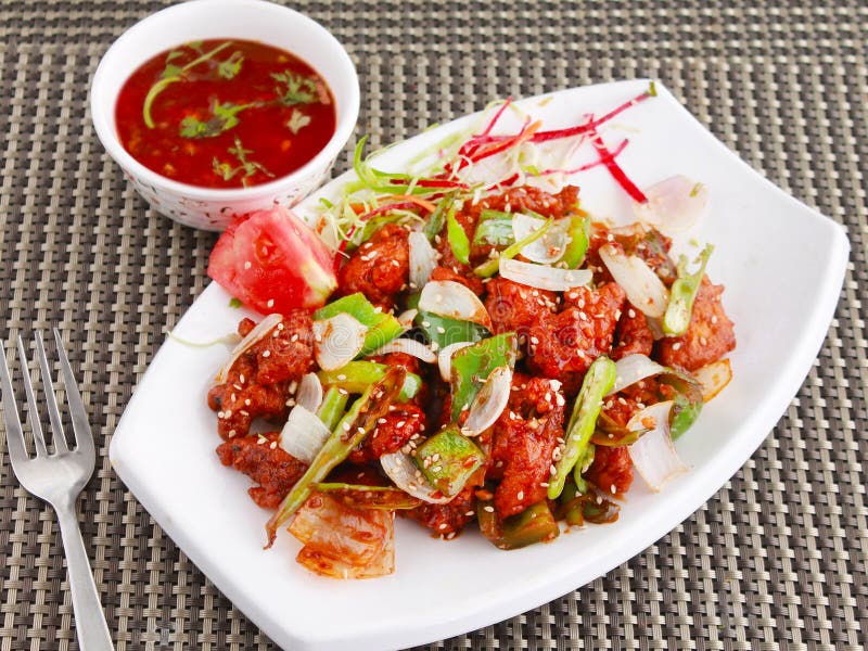 Indo Chinese Cuisine Chilly Chicken Stock Photo - Image of chili, asian ...