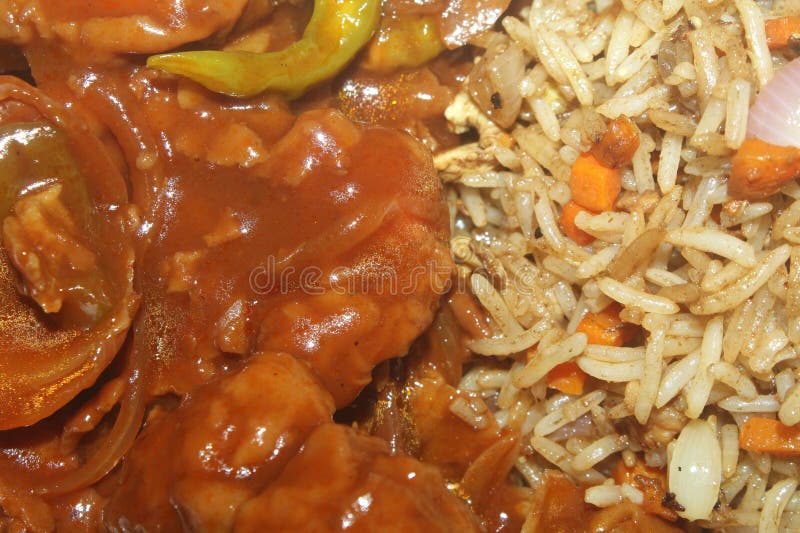 Chilly Chicken and Fried Rice Stock Image - Image of produce, rice ...