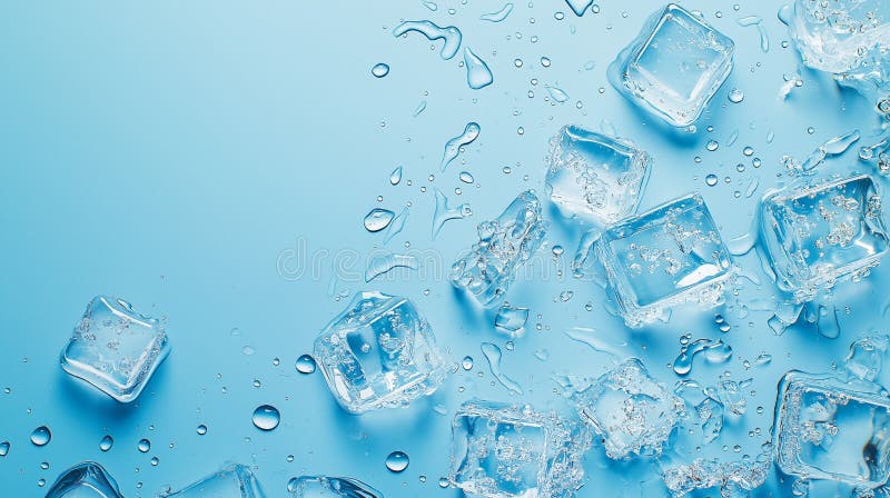 Chilly Ice Cubes Floating on Blue Water Background Stock Illustration ...