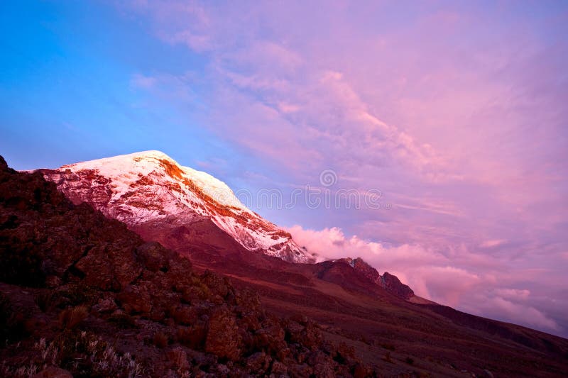 Sunset on the Mighty Volcano Cayambe in Ecuador Stock Image - Image of ...