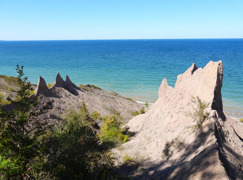 Chimney Bluff Sharp Pinnacle Cliff Shoreline on Lake Ontario Stock ...