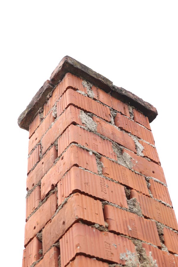 Chimney Built of Classic Bricks, Visible Joints. Separated on White ...
