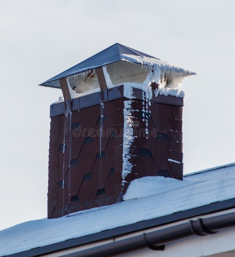 A Chimney Cap is Covered in Ice and Snow Stock Image - Image of tile ...