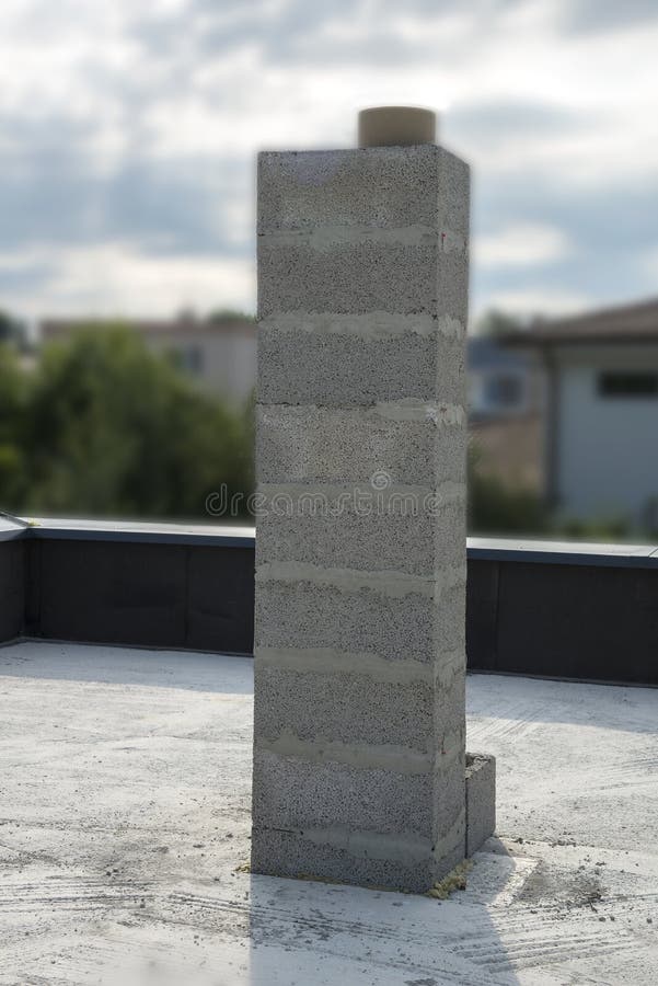 Chimney from Concrete Blocks Under Construction Stock Photo - Image of ...