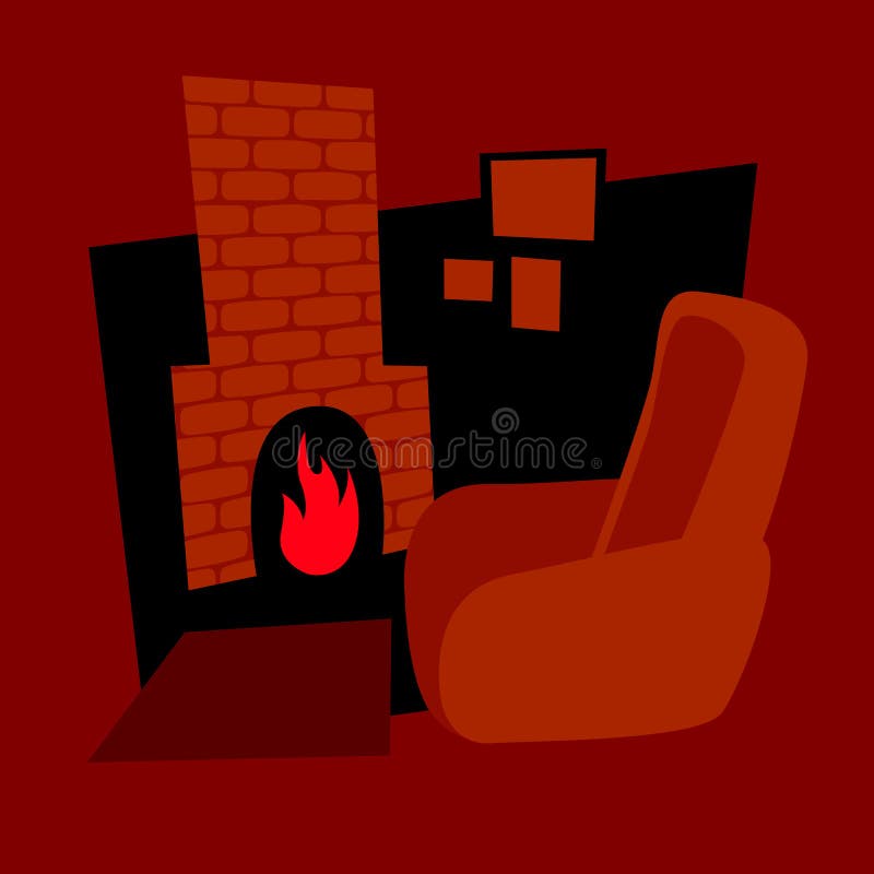 Chimney Corner. Fireplace. a Fire in the Fireplace, a Soft Chair Stock ...