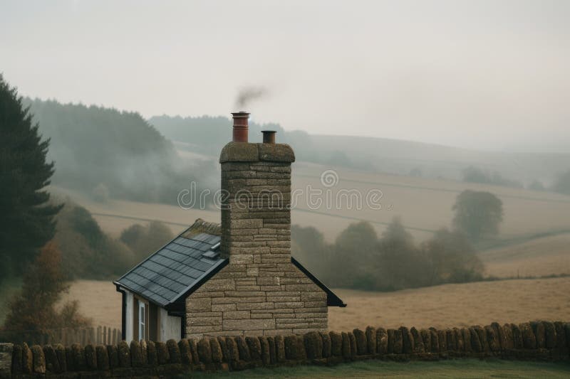 The Chimney of a Cottage Surrounded by the Misty Fog, Against a ...