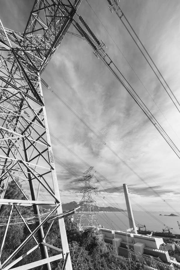 Chimney and electric pylon stock image. Image of plant - 165507769