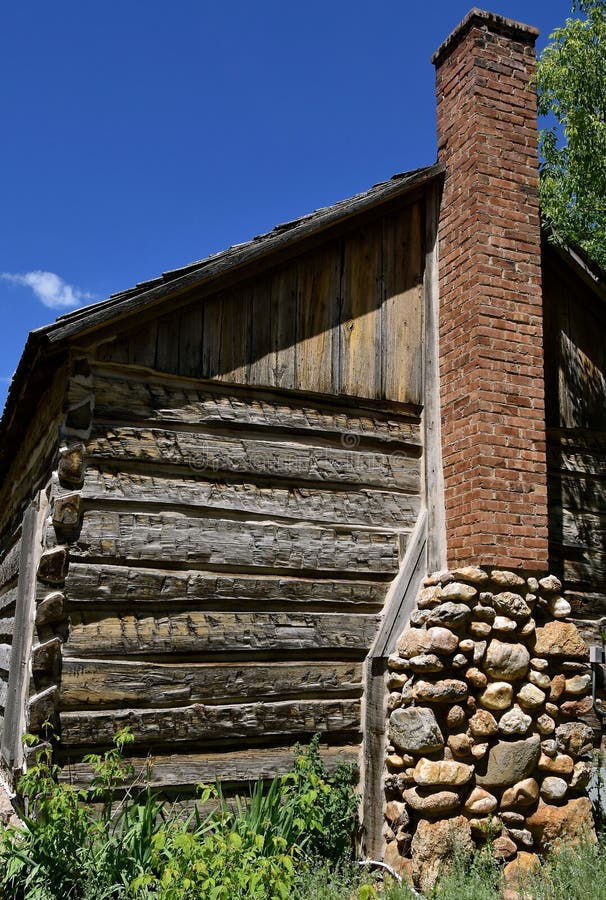 Chimney of an Old Log Restored Log Cabin Stock Image - Image of ...