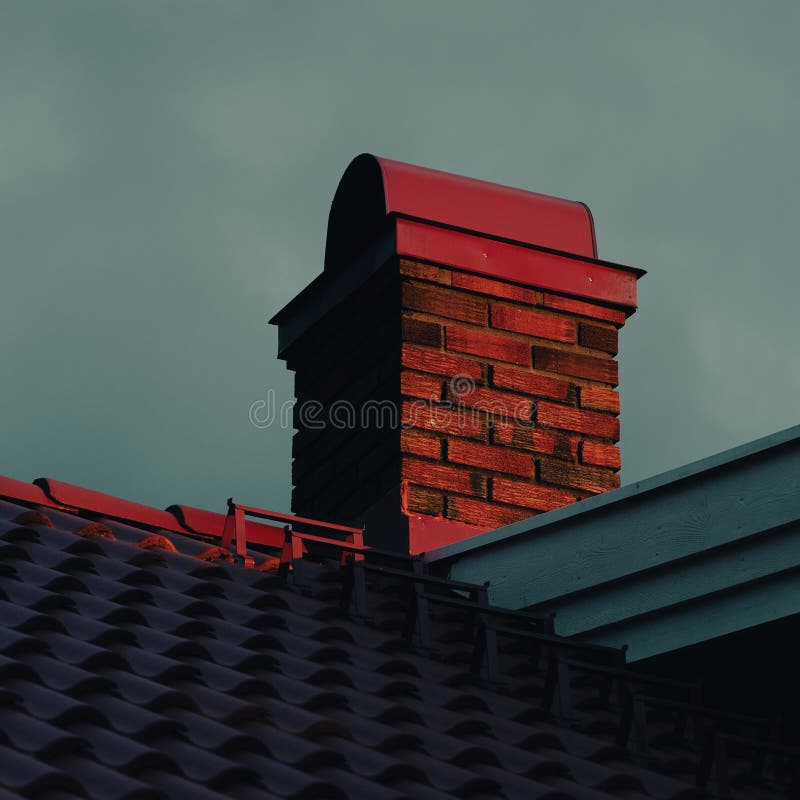 A chimney of red bricks stock photo. Image of evening - 249074022