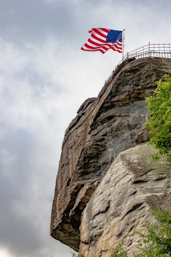 Chimney Rock State Park American Flag Blowing in the Wind Stock Photo ...