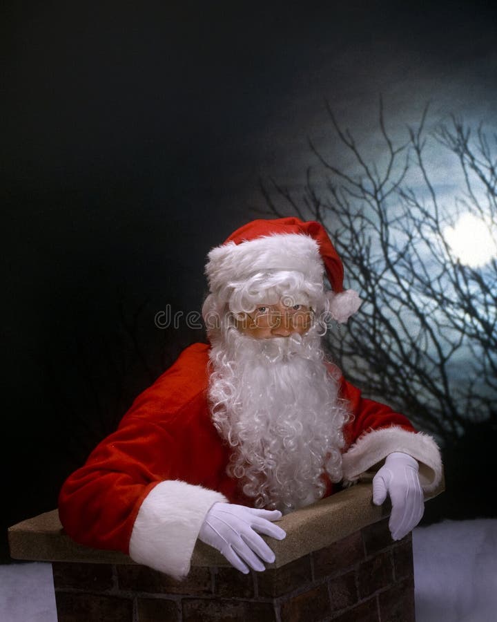 Chimney Santa stock photo. Image of moon, claus, work - 15556746