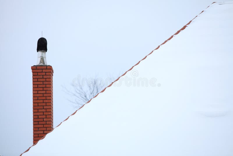 Chimney on the Snow Covered Roof Stock Photo - Image of snowy, cold ...