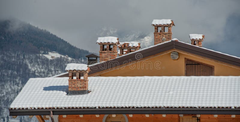 Chimney with snow stock image. Image of traditional - 175870007