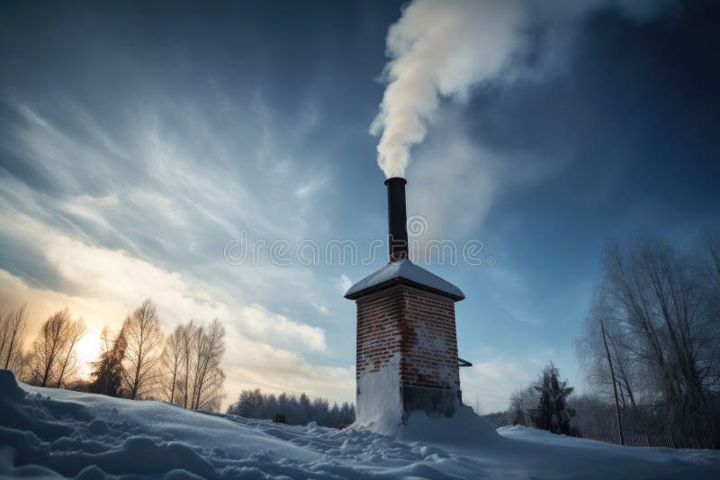 Chimney Stack with Smoke Rising from a Fireplace, Against the Backdrop ...
