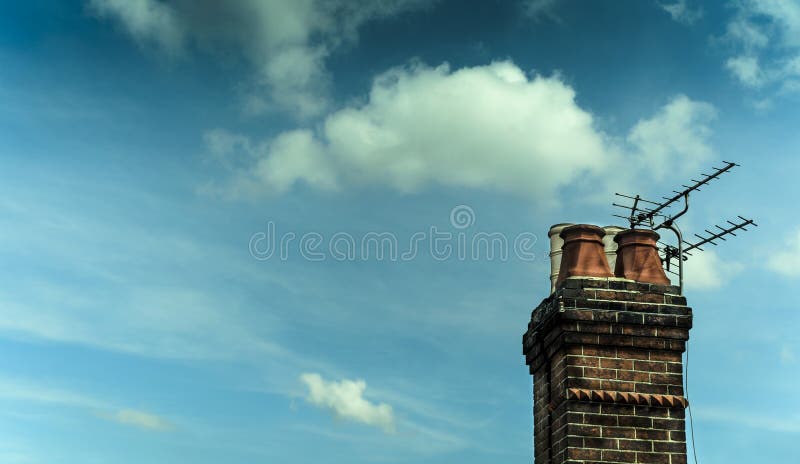 Chimney Stack with Television Aerials on House - Jul 2014. Stock Image ...