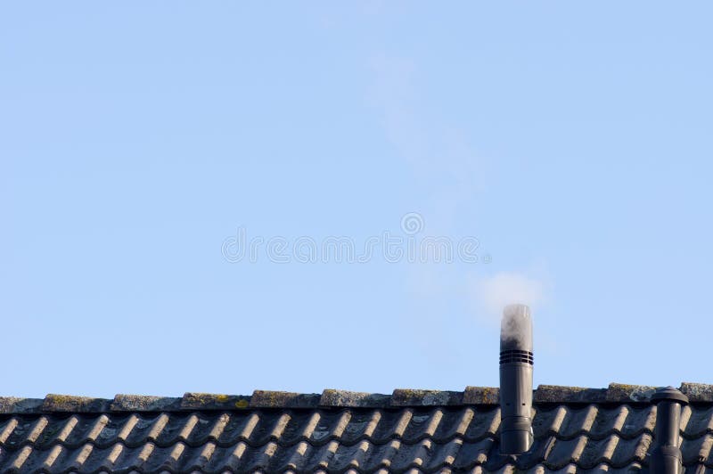 Chimney System of a House with Smoke Stock Image - Image of tower ...