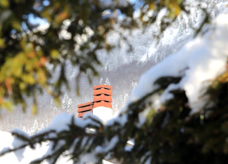 Chimneys of a House in the Mountains with Snow Stock Image - Image of ...
