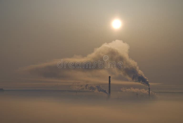 Chimneys and Smog Covered City Stock Image - Image of power, atmosphere ...