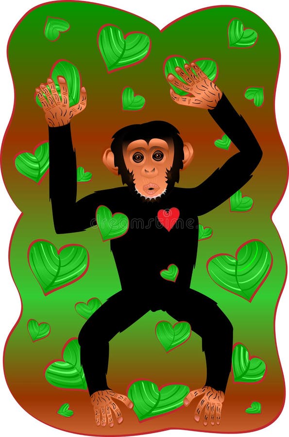 Chimp with Heart Leaves stock vector. Illustration of valentines - 37034967