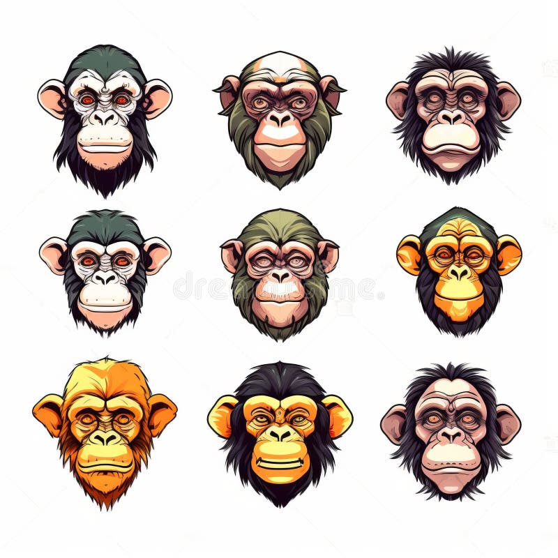 Chimp Logos Collection: Set of Isolated Designs on White Background ...