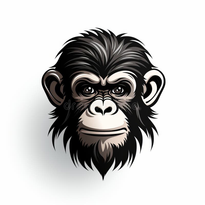 Chimpanzee Head Vector Illustration with High-contrast Shading Stock ...