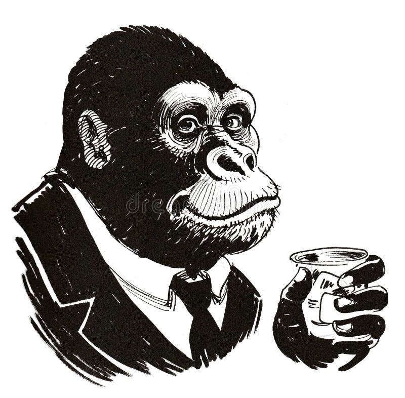 Chimp and whiskey stock illustration. Illustration of sketch - 157164664