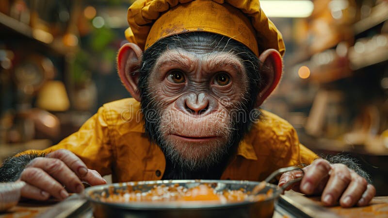 Chimpanzee Chef in the Kitchen Stock Illustration - Illustration of ...