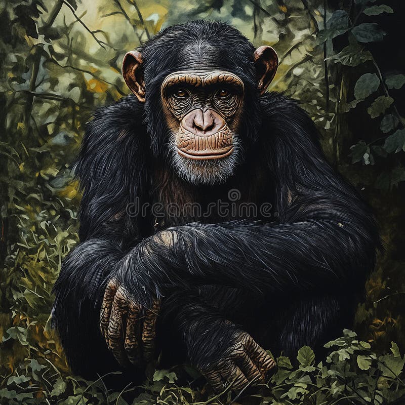 Chimpanzee Chimp Portrait Animal Face, Ape in Africa Stock Illustration ...