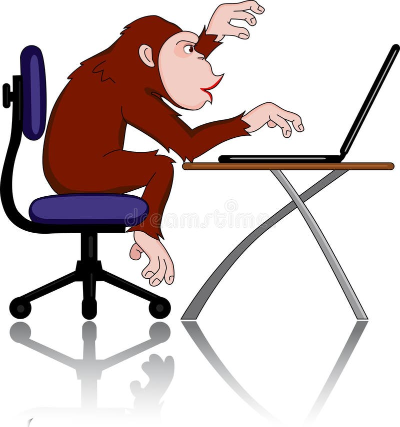 Chimpanzee with computer stock vector. Illustration of label - 20590111