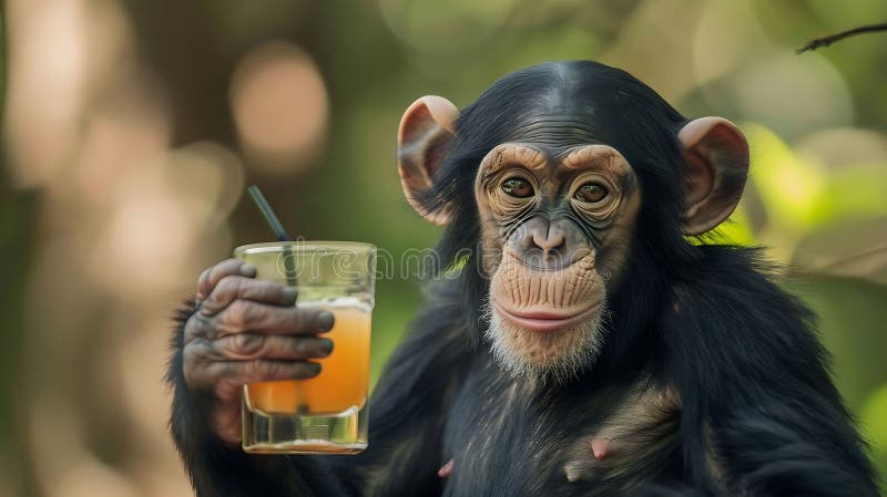 Chimpanzee with a Drink in Hand Stock Illustration - Illustration of ...