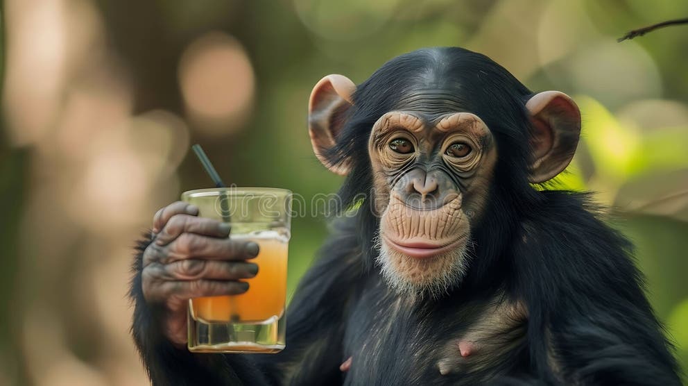 Chimpanzee with a Drink in Hand Stock Illustration - Illustration of ...