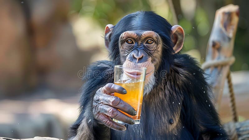 Chimpanzee with a Drink in Hand Stock Illustration - Illustration of ...