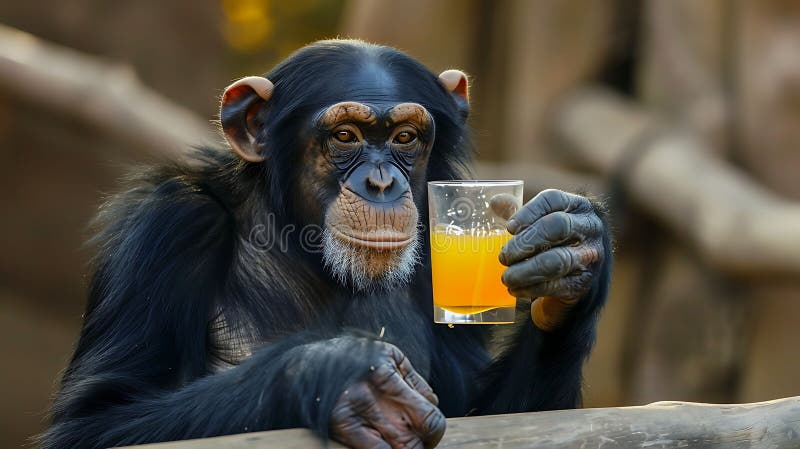 Chimpanzee with a Drink in Hand Stock Illustration - Illustration of ...
