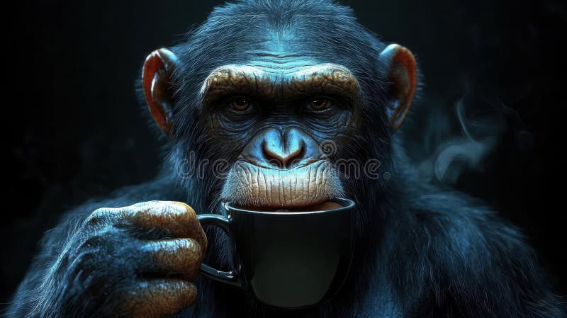 Chimpanzee Enjoying Hot Drink Stock Photo - Image of peaceful, animal ...