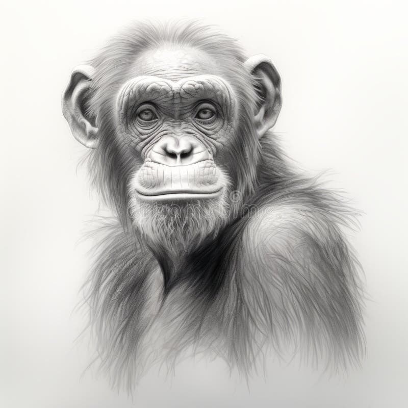 Chimp Portrait: a Stunning Zbrush Pencil Drawing in 8k Resolution Stock ...