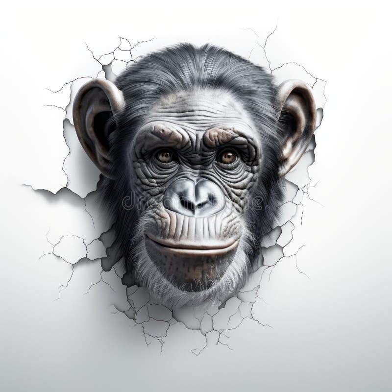 Chimpanzee Face on Cracked Wall: Energy-filled Illustration with ...