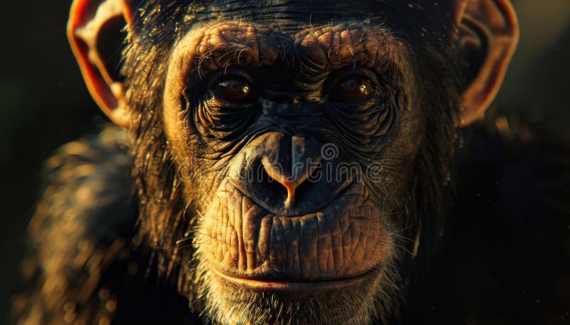 A Close-up of a Chimpanzee Displaying Intense Expression in Natural ...