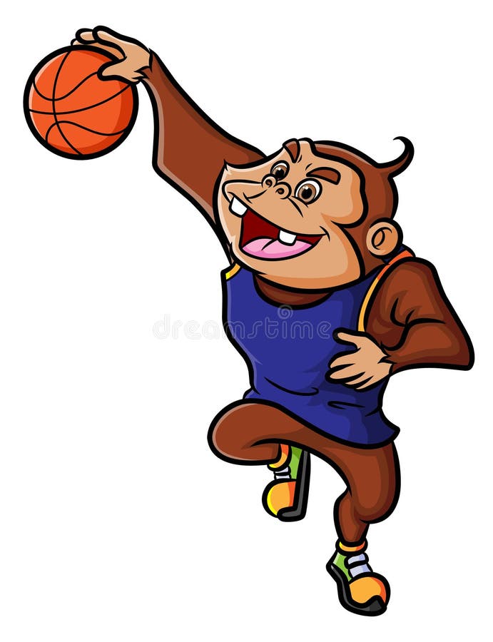 The Chimpanzee is Going To Dunk in a Basketball Competition Stock ...