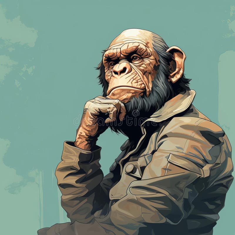 Moebius-inspired Chimp Illustration with Simple Details Full Body Stock ...