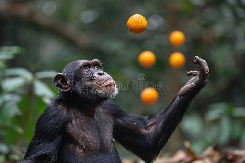 Chimpanzee Juggling Oranges in the Jungle. Generative AI Stock ...