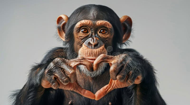 A Close Up of a Chimpanzee Making a Heart Shape with Its Hands Stock ...