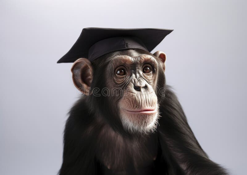 Chimpanzee Monkey with Graduation Cap on White Background Stock ...