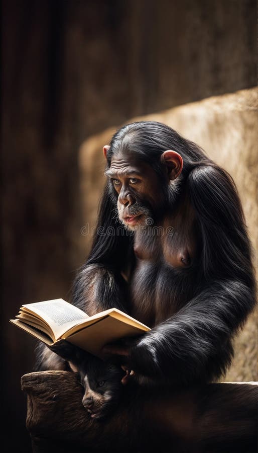 Chimpanzee Monkey Reading a Book. Phone Wallpaper Stock Illustration ...
