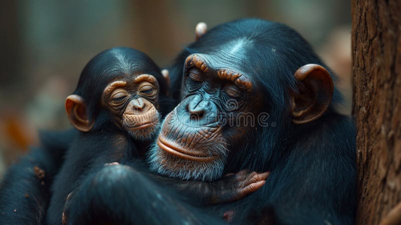 Chimpanzee Mother with Her Little Baby Stock Illustration ...