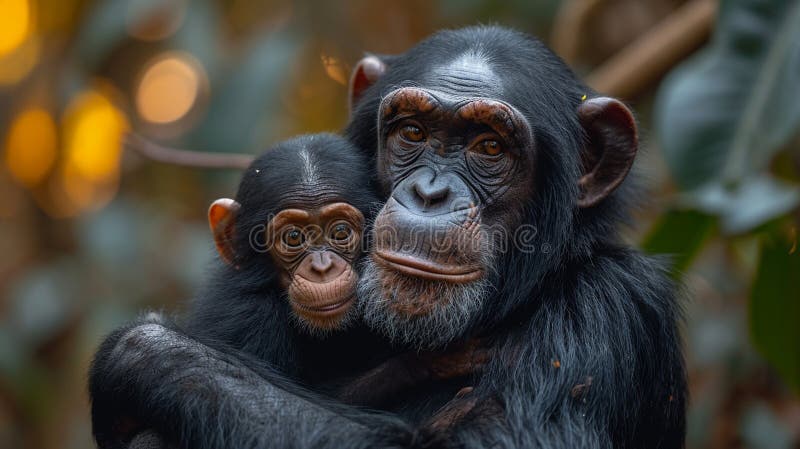 Chimpanzee Mother with Her Little Baby Stock Illustration ...