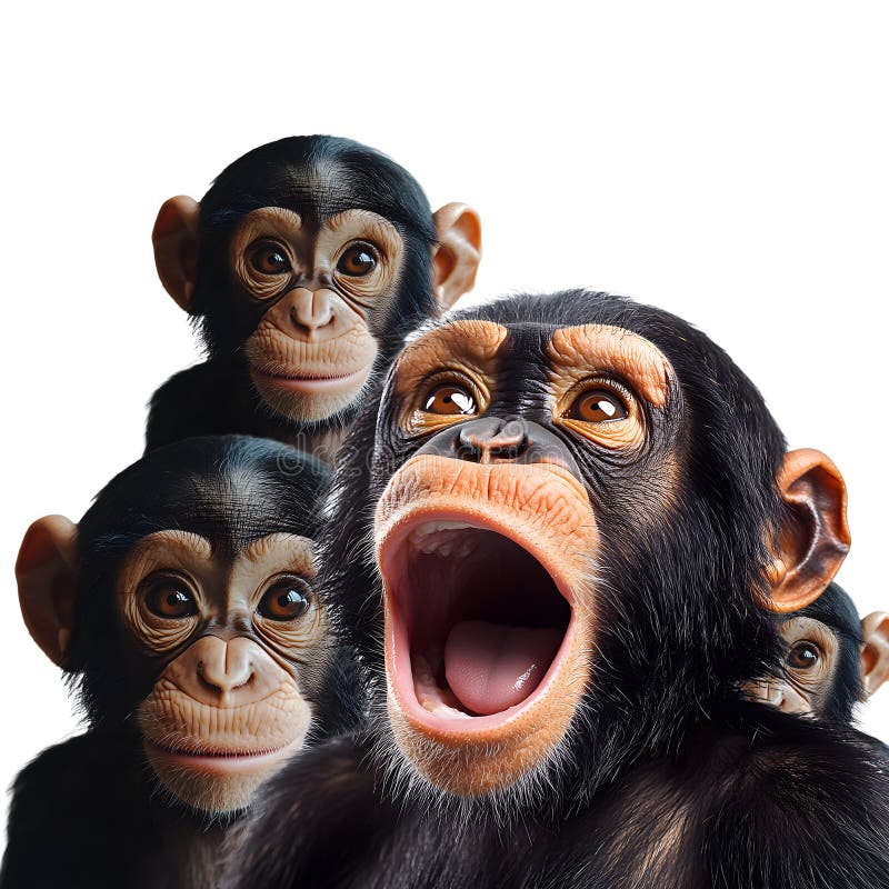 Set of Chimpanzee Portrait Expressive Primate on White Stock ...