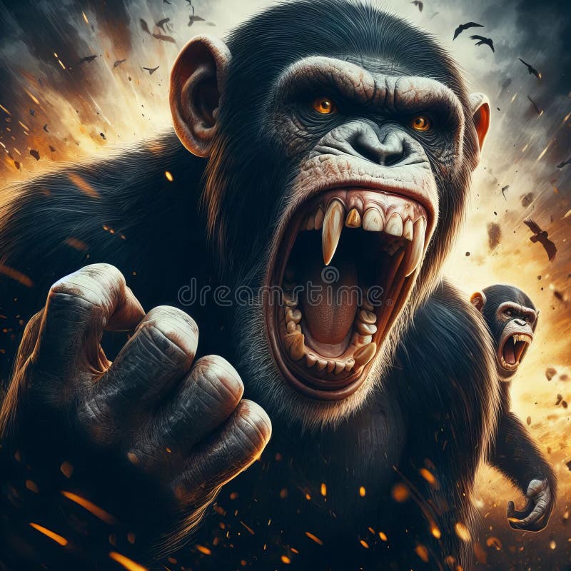 Chimpanzee Rage Chimpanzees Screaming Loudly Teeth Bared Aggres Stock ...