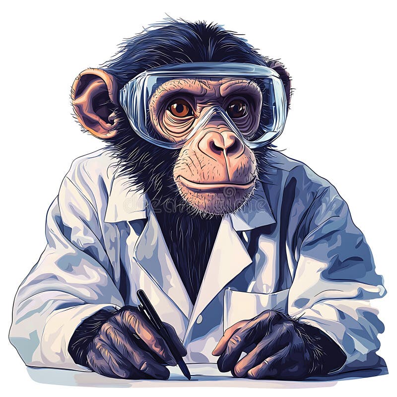 Chimpanzee Scientist at Work a Whimsical Illustration of a Chimpanzee ...