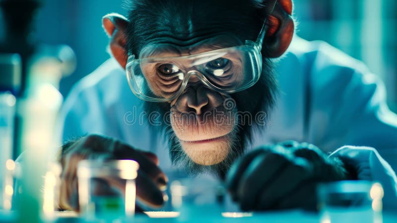Chimpanzee Scientist Working in Laboratory Stock Image - Image of ...