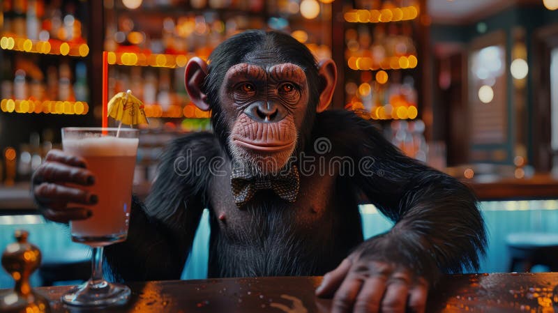 Chimpanzee Serving Drink at Bar Stock Photo - Image of counter ...